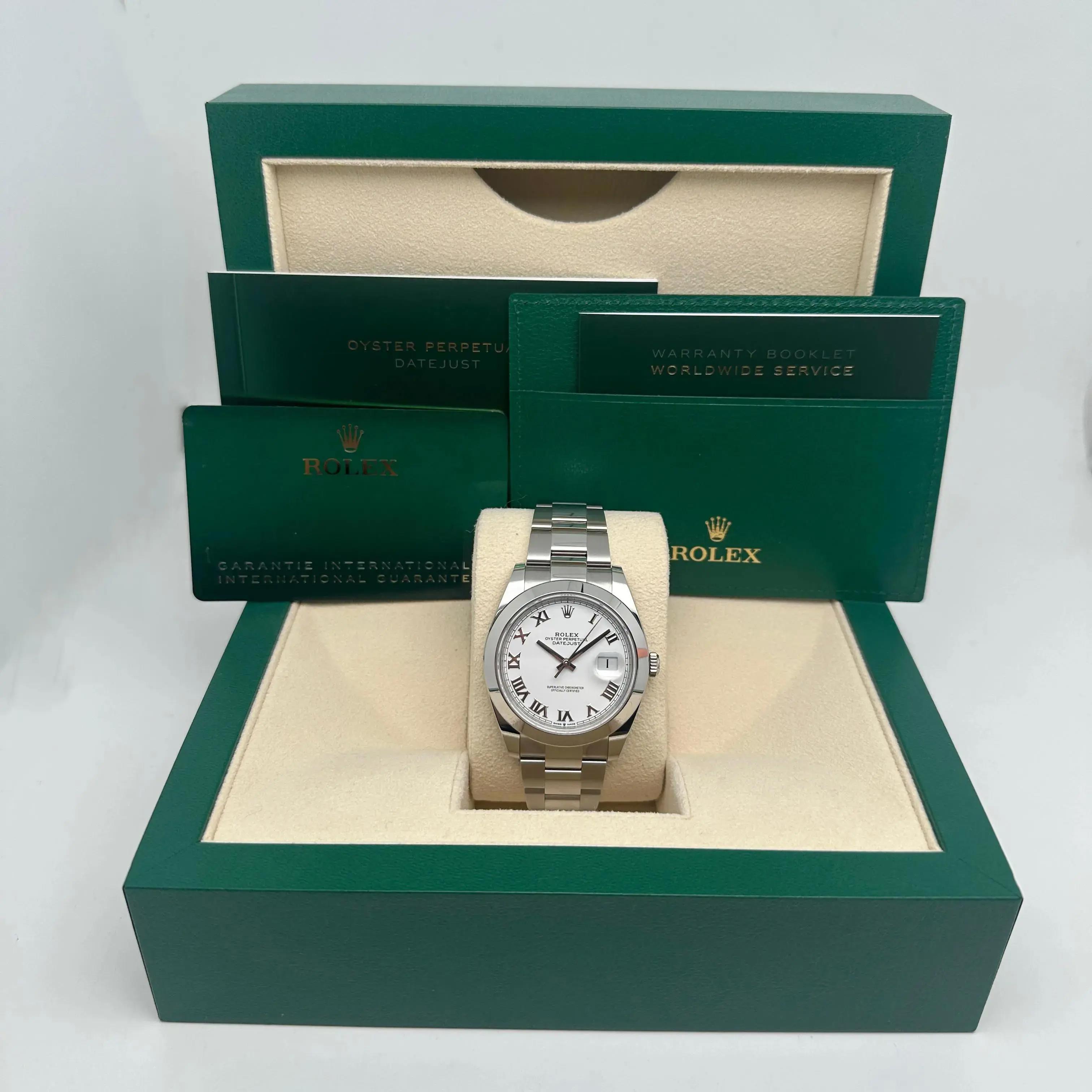 Unworn Rolex Datejust 41 126300 Steel White Roman Dial Smooth Watch B&P